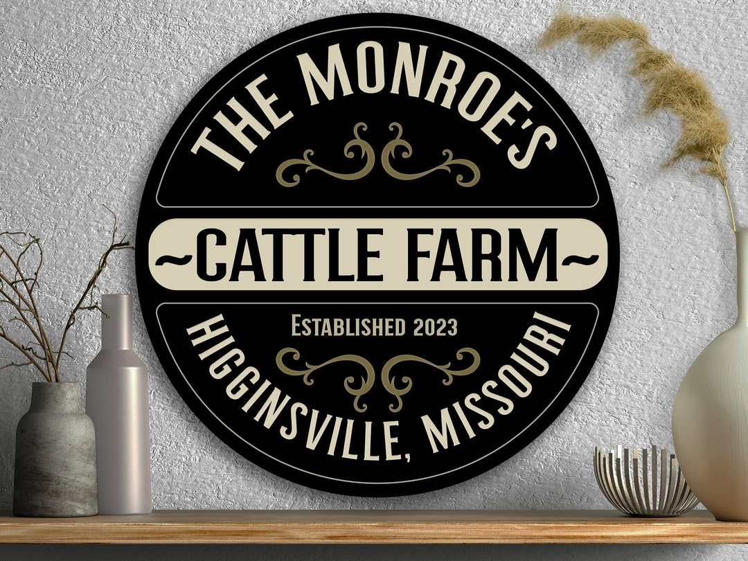 Solid Wood Cattle Farm Sign, Personalized Family Farm Sign, Farmhouse ...