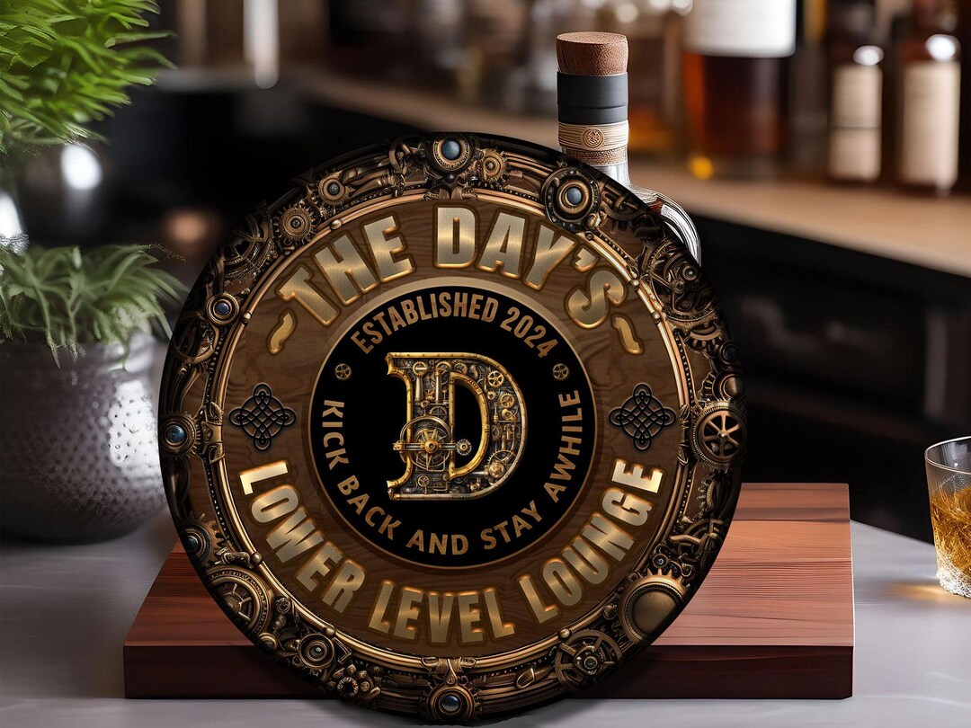 Personalized Steampunk Bar Sign | Round Metal Lower Level Bar Sign ...