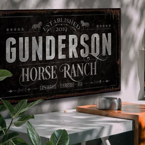 Horse Ranch Sign Last Name Farmhouse Dark Sign Dark - Etsy