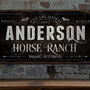 Horse Ranch Sign | Last Name Farmhouse Dark Sign | Dark Farmhouse Sign ...