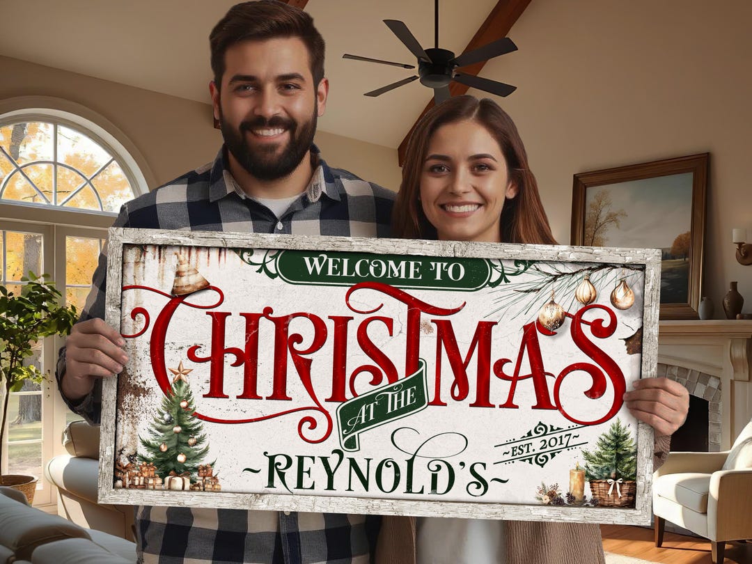 Personalized Family Christmas Sign: Rustic Vintage Canvas or Metal - Etsy