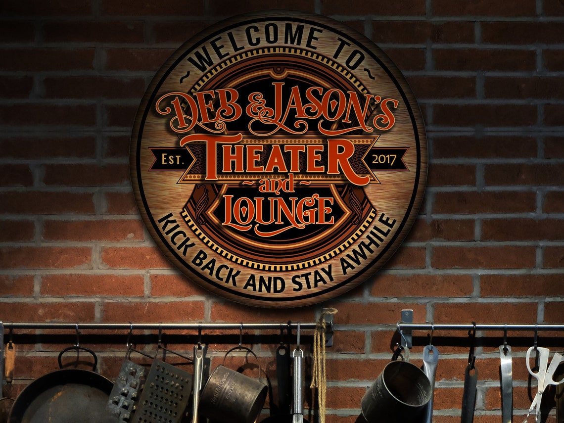 Personalized Theater & Lounge Sign: Round Metal Bar Decor - Etsy