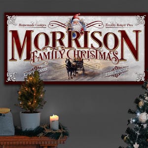 Personalized Vintage Santa Christmas Sign: Family Name Canvas or Metal ...