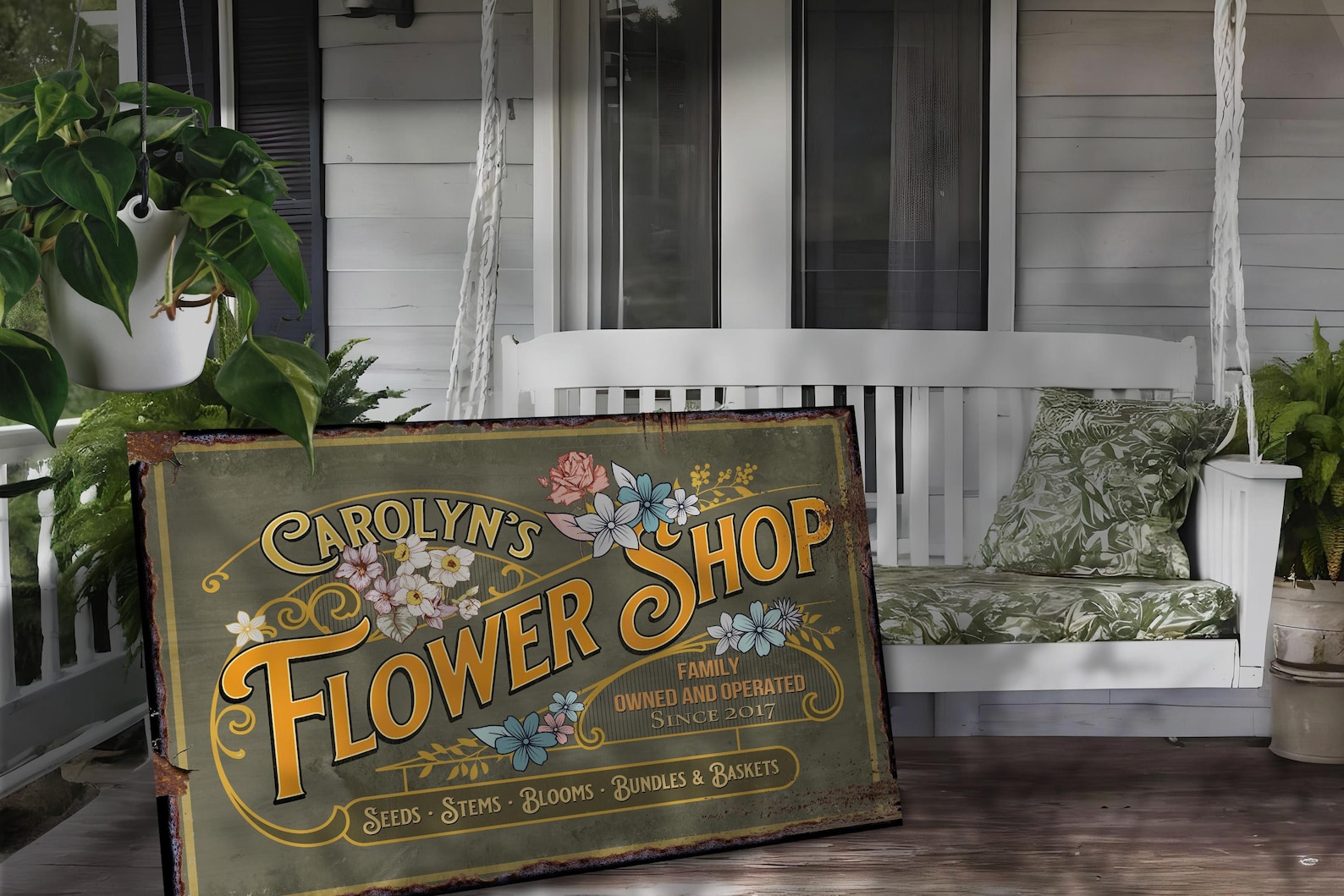 Personalized Flower Shop Sign: Vintage Spring Decor, Metal or Canvas - Etsy