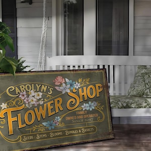 Personalized Flower Shop Sign: Vintage Spring Decor, Metal or Canvas - Etsy