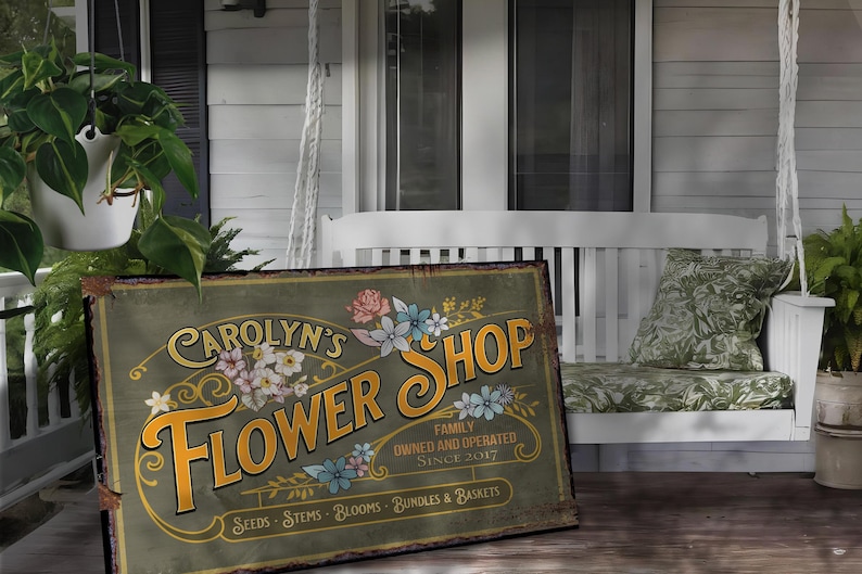 Personalized Flower Shop Sign: Vintage Spring Decor, Metal or Canvas - Etsy