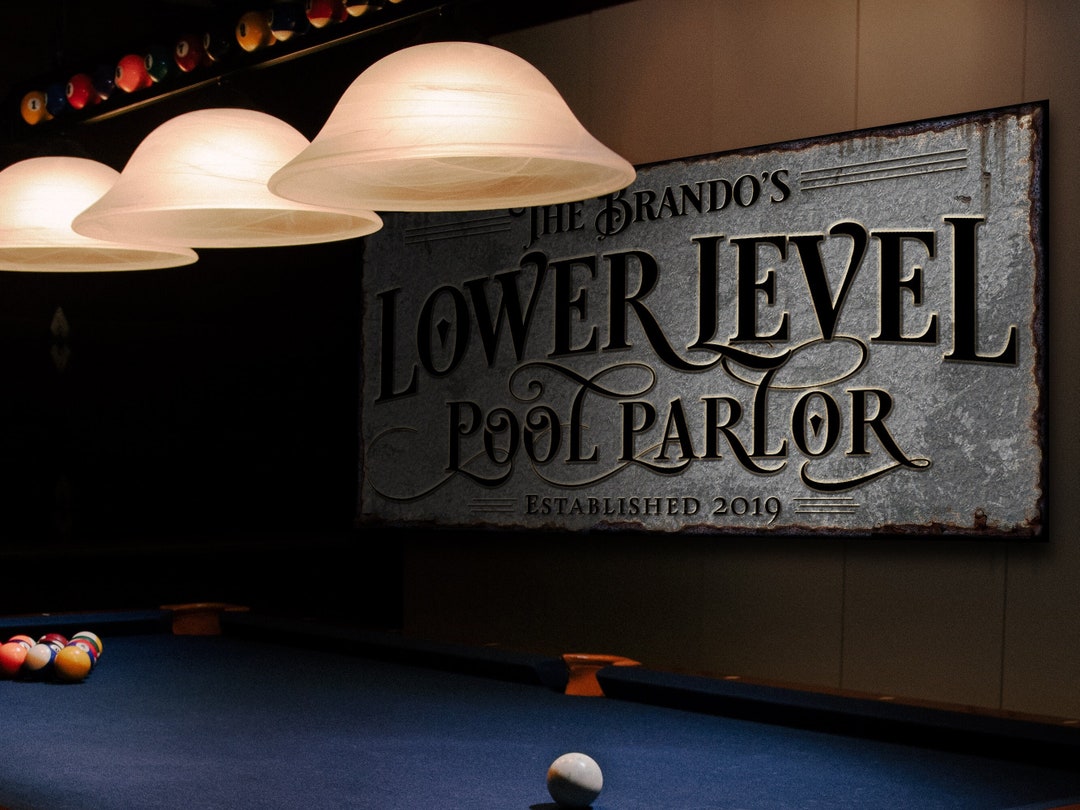 Underground Pool Parlor Sign Personalized Bar Sign Lower Level Sign Man ...