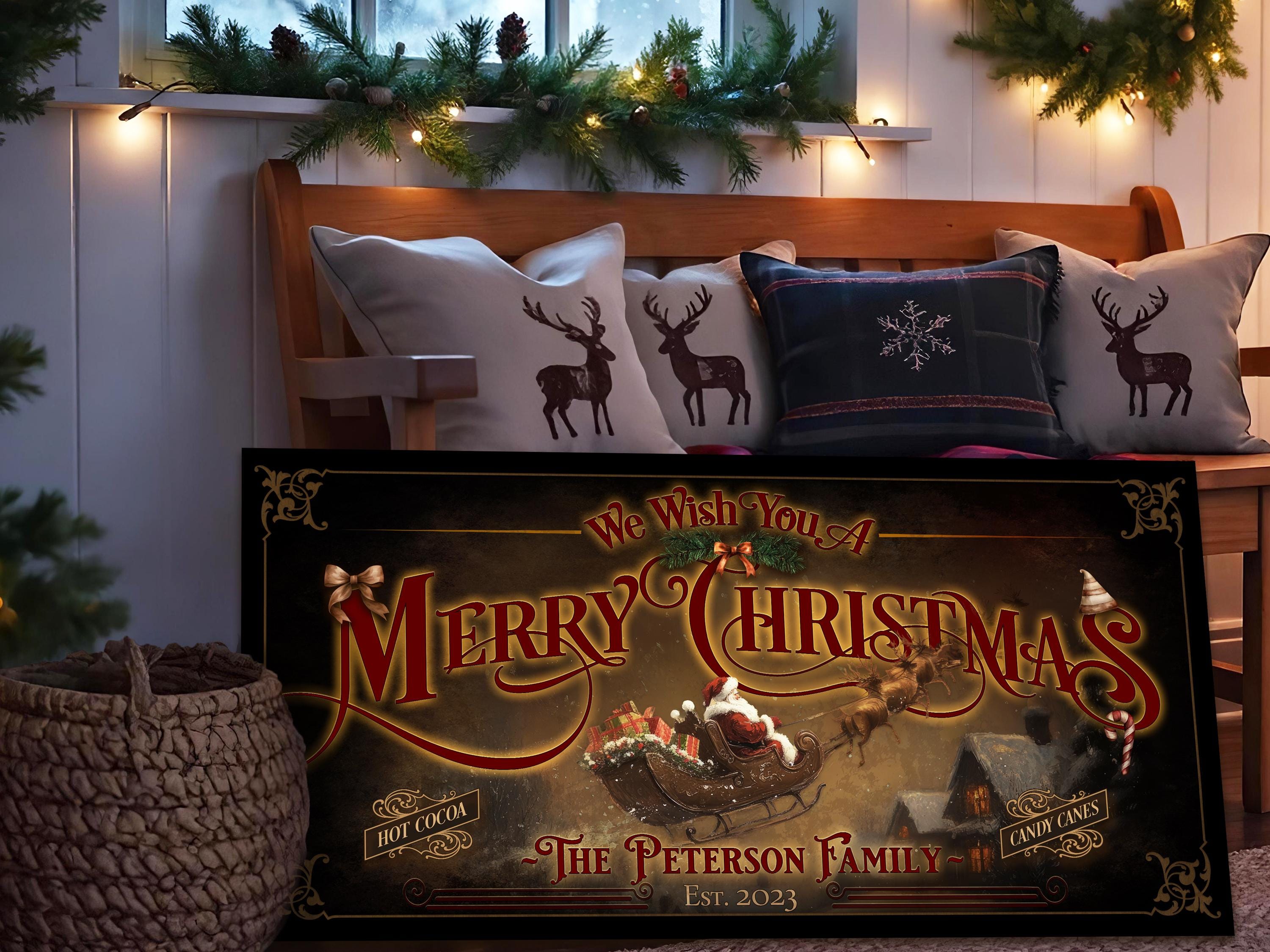 Personalized Merry Christmas Sign: Vintage Style Canvas or Metal - Etsy