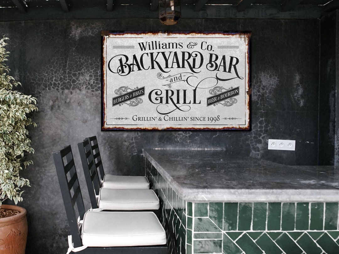 Custom Backyard Bar and Grill Sign Patio Bar Sign Porch Bar Sign Name ...
