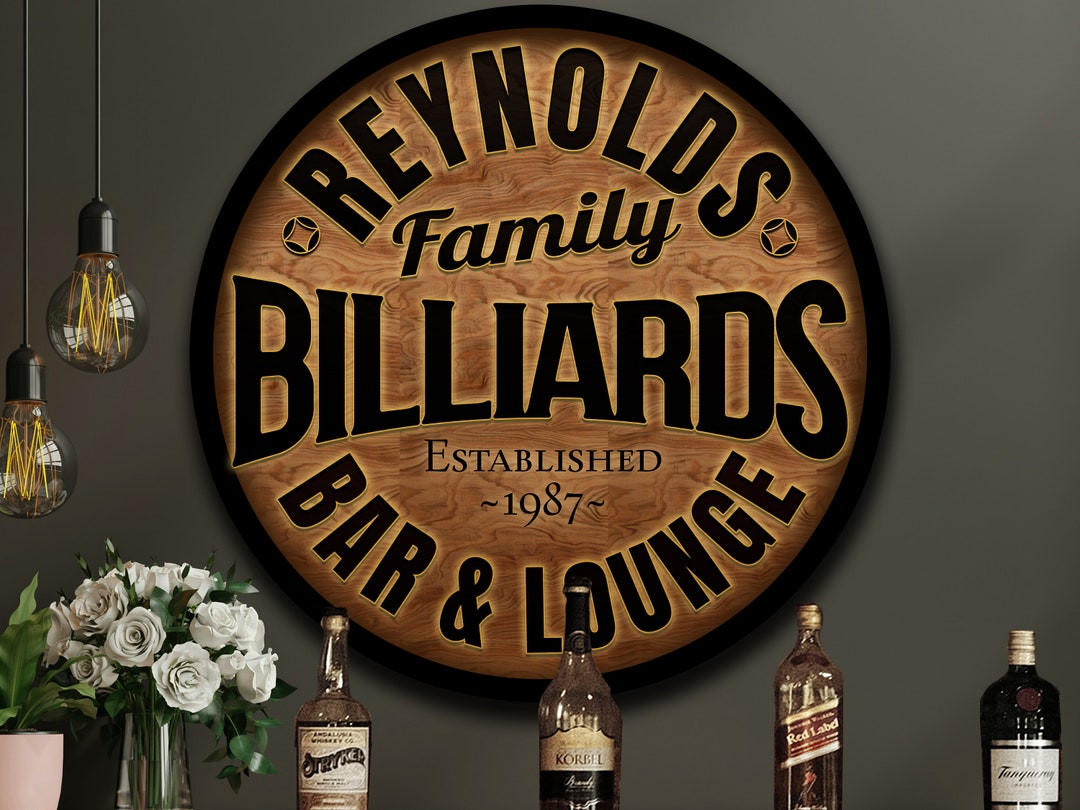 Personalized Billiards Bar Sign: Round Metal Family Name Decor - Etsy