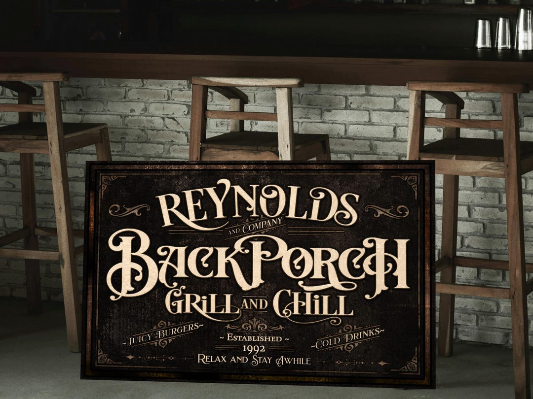 Personalized Back Porch Bar Sign: Grill & Chill, Custom Metal or Canvas ...