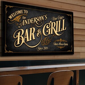 Bar & Grill Sign Personalized, Bar Wall Decor, Personalized Bar Sign ...