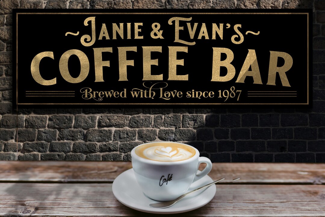 Minimalistic Coffee Bar Sign Personalized Family Coffee Primitive ...