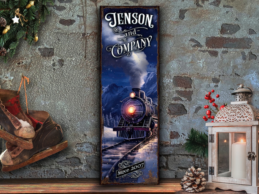 Snowy Mountain Train Sign | Snowy Steam Engine | Personalized Winter ...