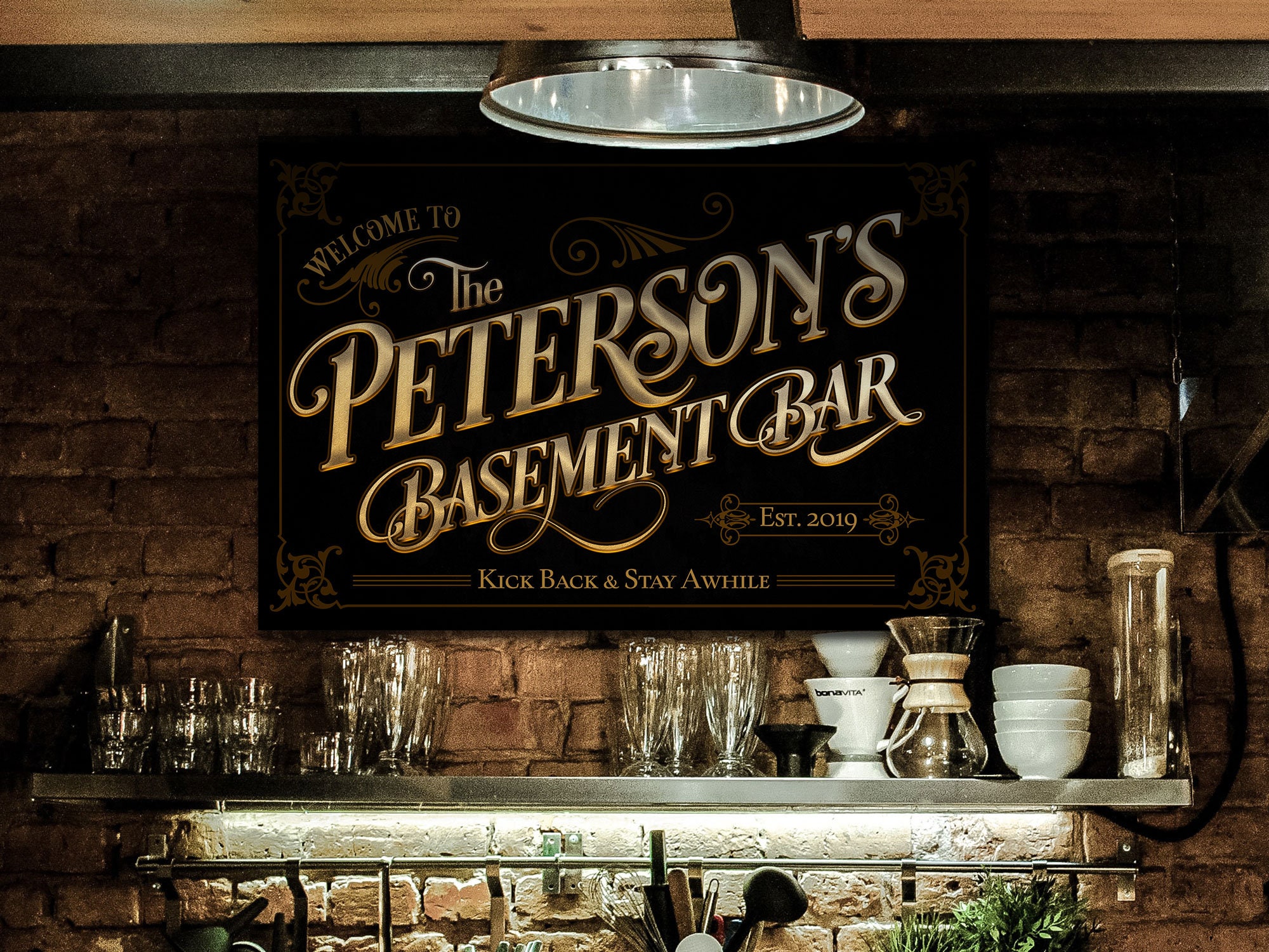 Basement Bar Sign Family Name Basement Bar Sign Custom - Etsy
