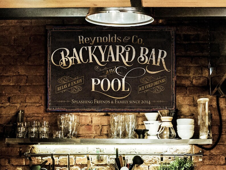 Personalized Backyard Pool Bar Sign: Vintage Metal or Canvas - Etsy