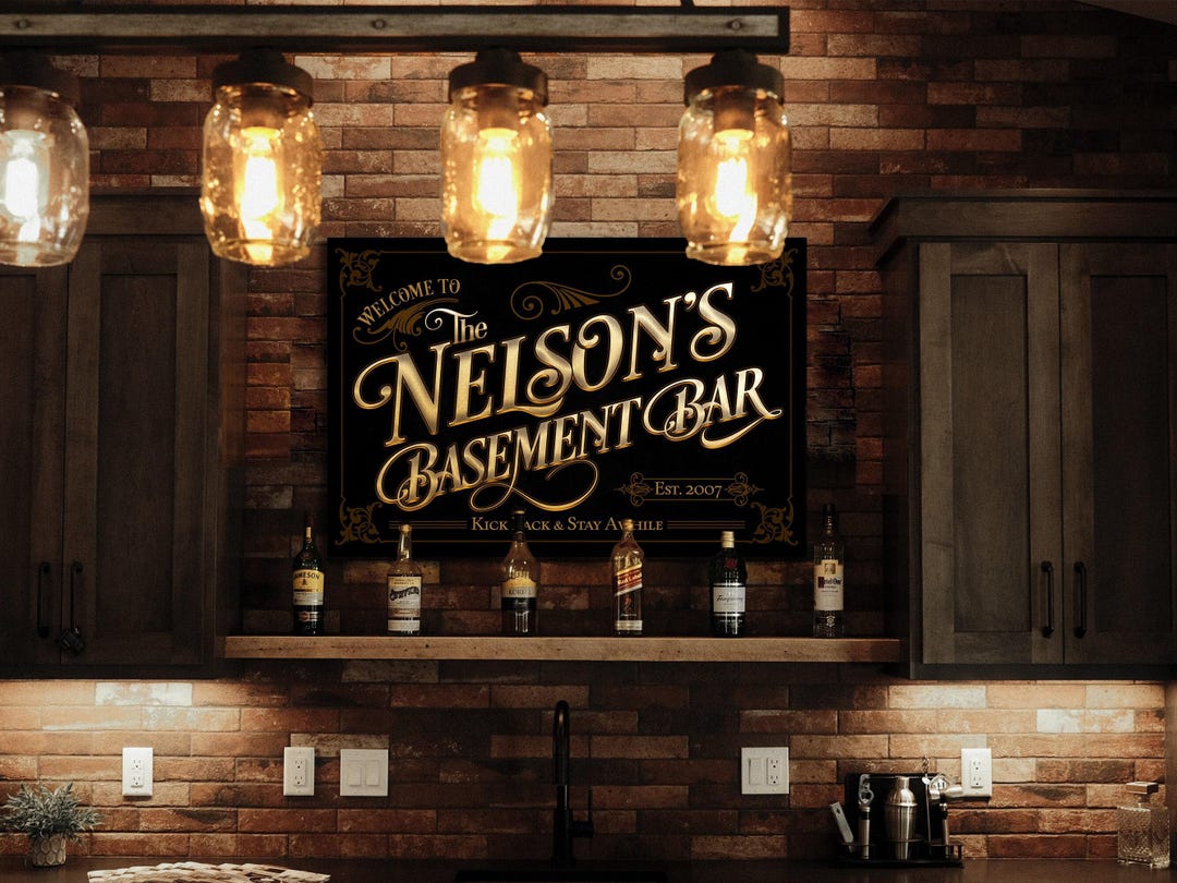 Basement Bar Sign | Family Name Basement Bar Sign | Custom Name Sign ...