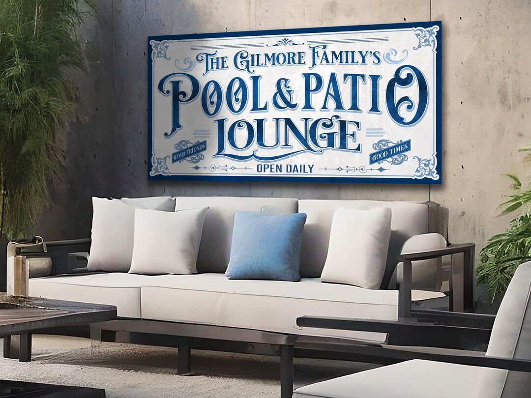 Personalized Pool & Patio Sign, Blue Patio Lounge Sign, Custom Lounge ...