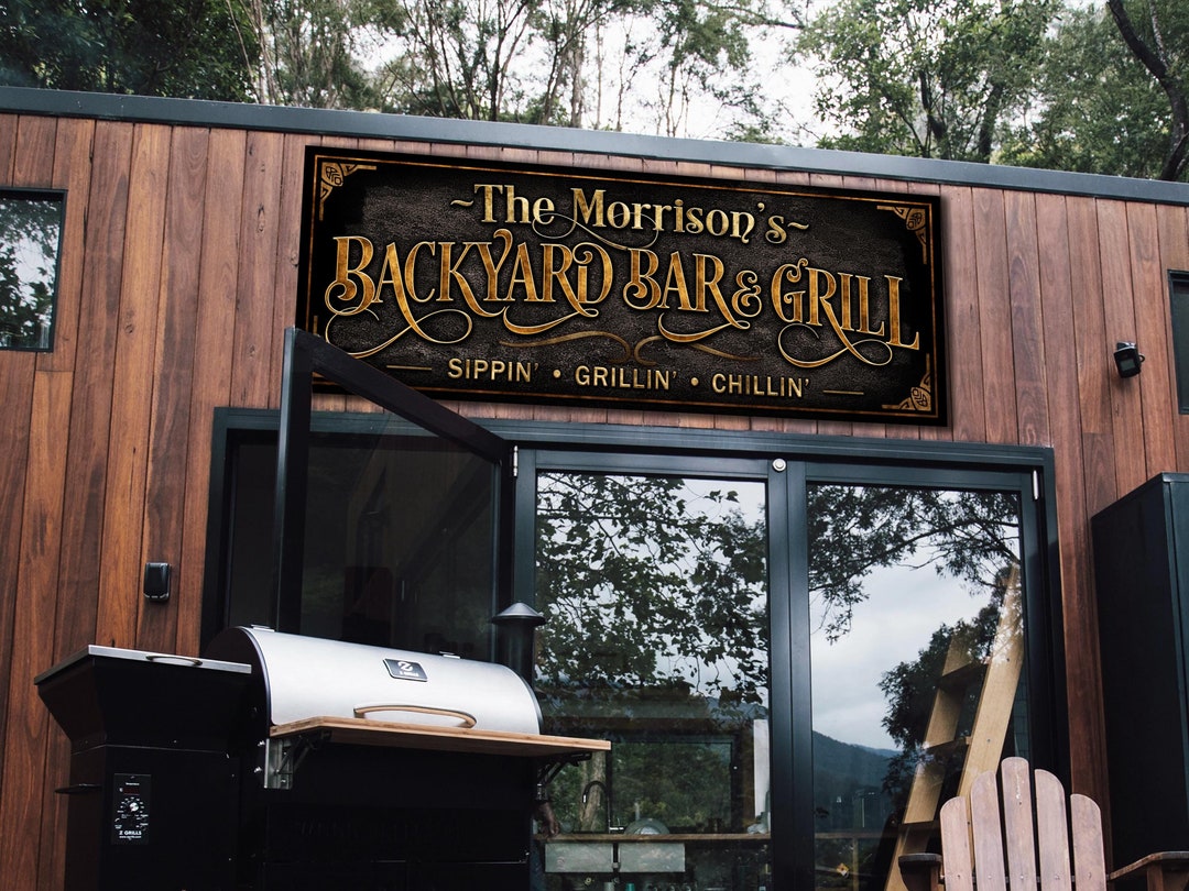 Personalized Backyard Bar & Grill Sign: Custom Family Name, Metal or ...