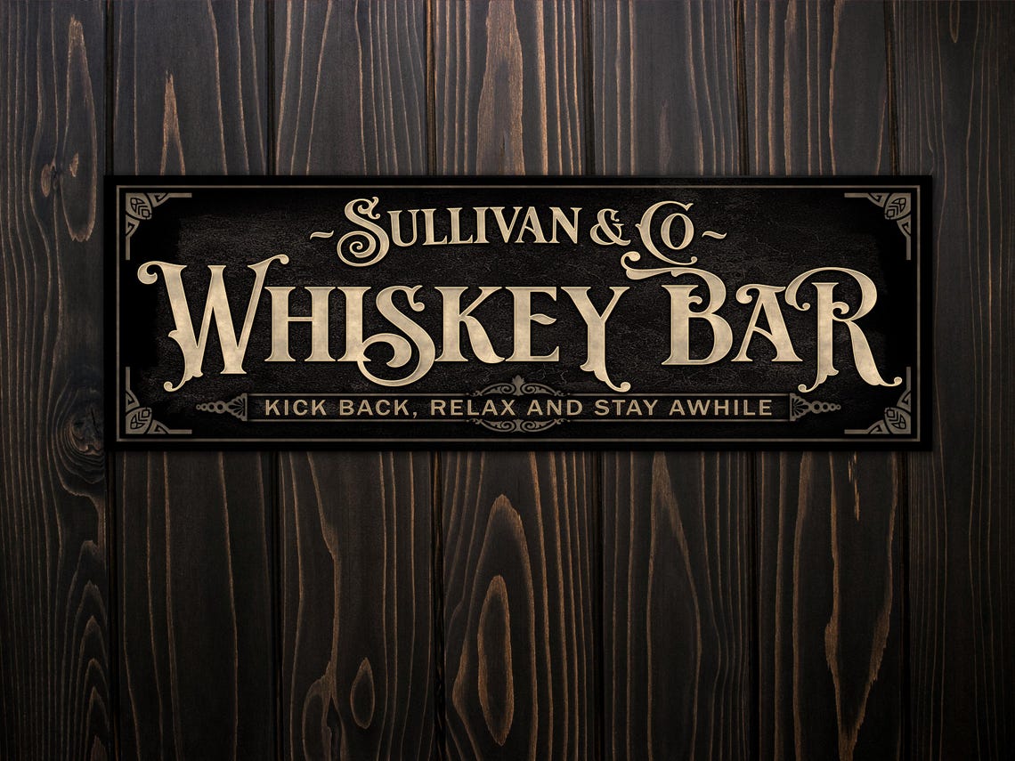 Personalized Whiskey Bar Sign: Vintage Earthtone Metal or Canvas - Etsy