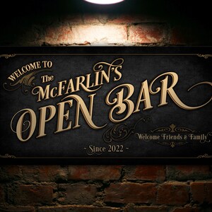 Open Bar Sign Personalized, Wedding Bar Wall Decor, Personalized Bar ...