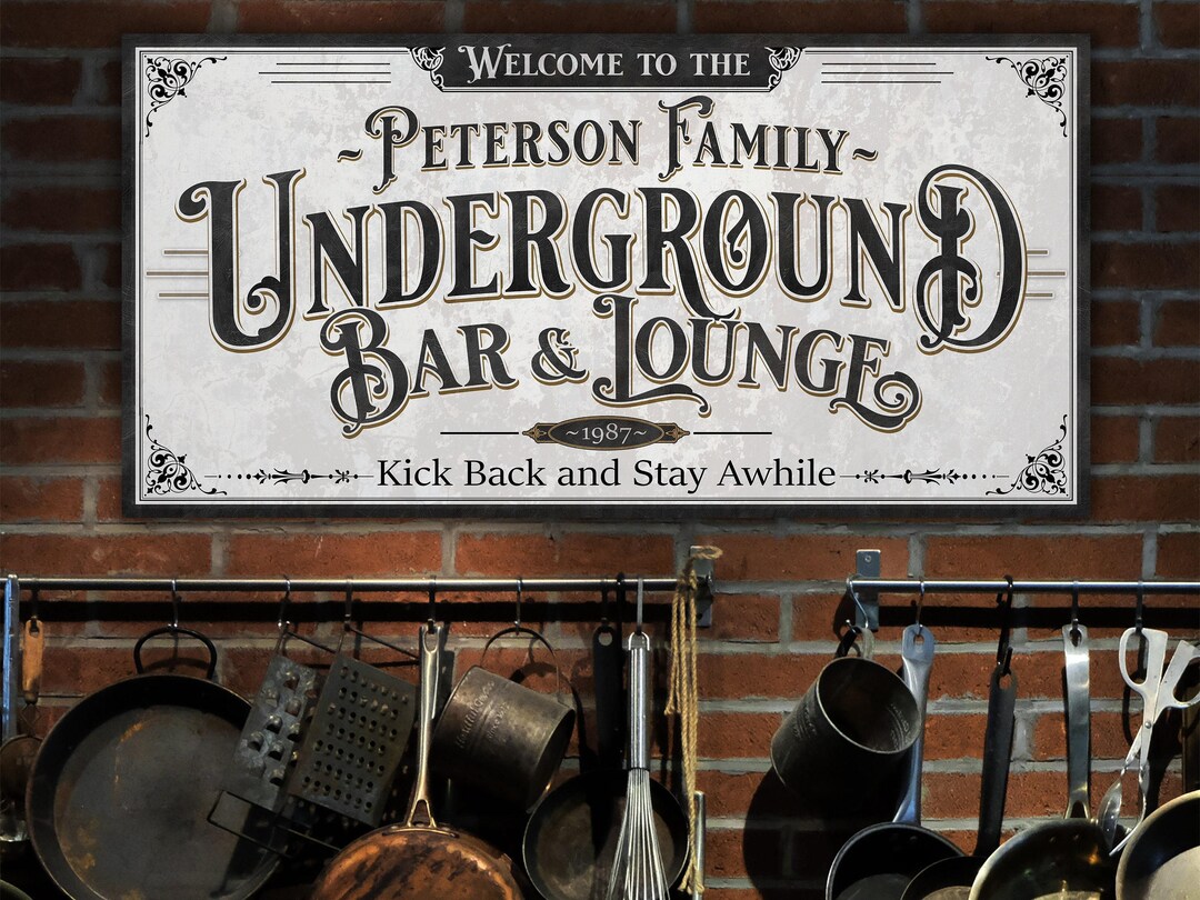Personalized Underground Bar & Lounge Sign: Family Name Metal or Canvas ...