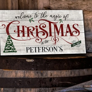 Welcome Magic of Christmas Solid Wood Sign Vintage Christmas Personalized Christmas Sign ...