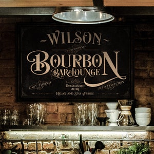 Personalized Bourbon Bar Sign | Bourbon Bar Sign | Bourbon Lounge Sign ...