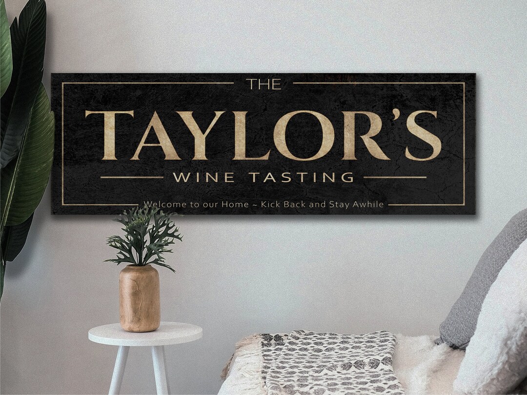 Wine Tasting Sign With Personalized Family Name | Wine Bar Custom Wall ...