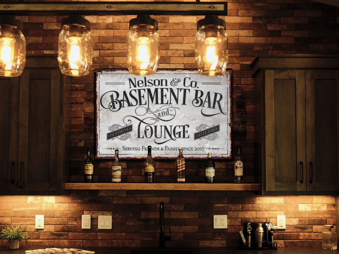 Basement Bar and Lounge Sign Custom Basement Bar Sign Custom Name Sign ...