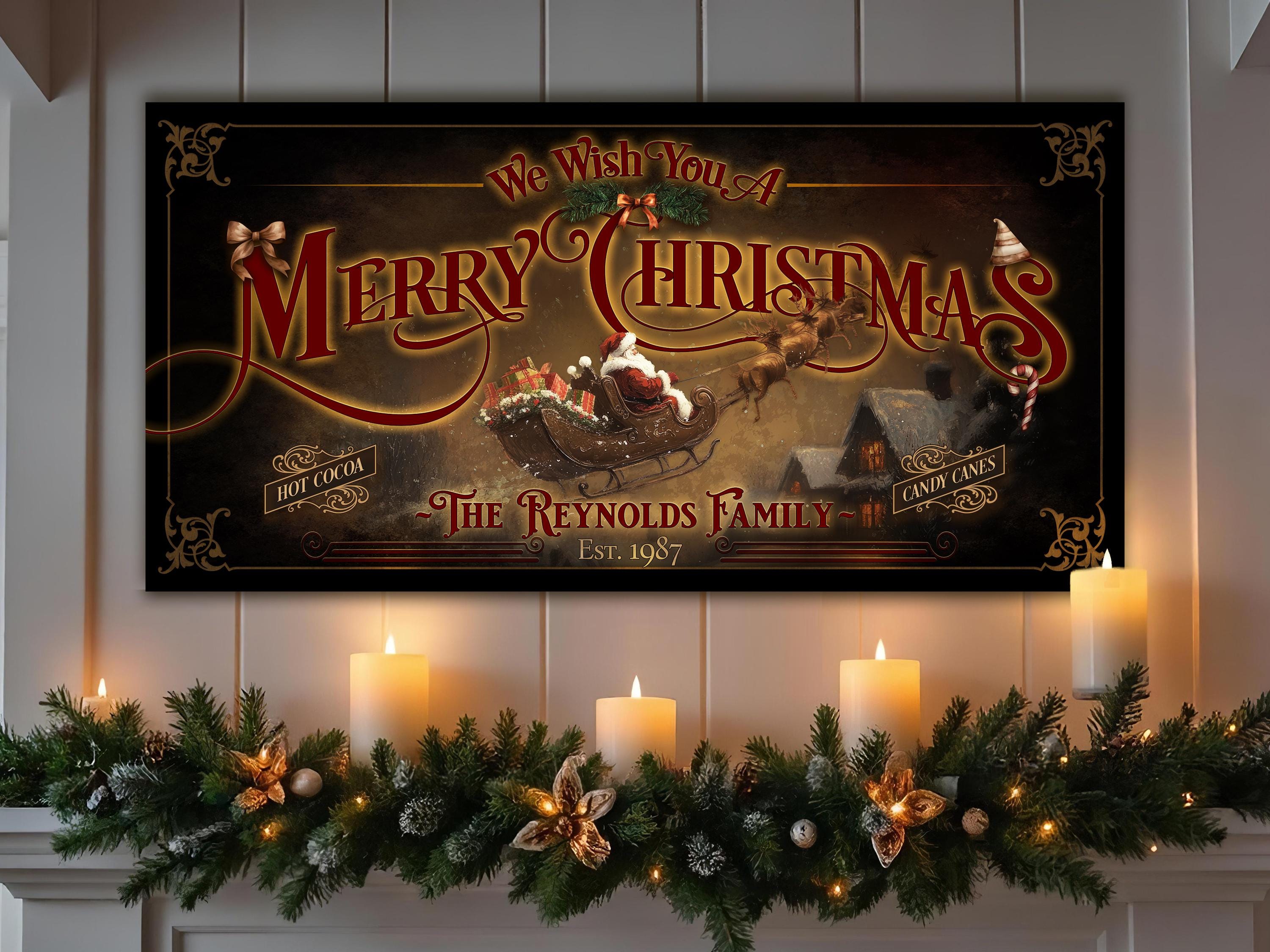 Personalized Merry Christmas Sign: Vintage Style Canvas or Metal - Etsy