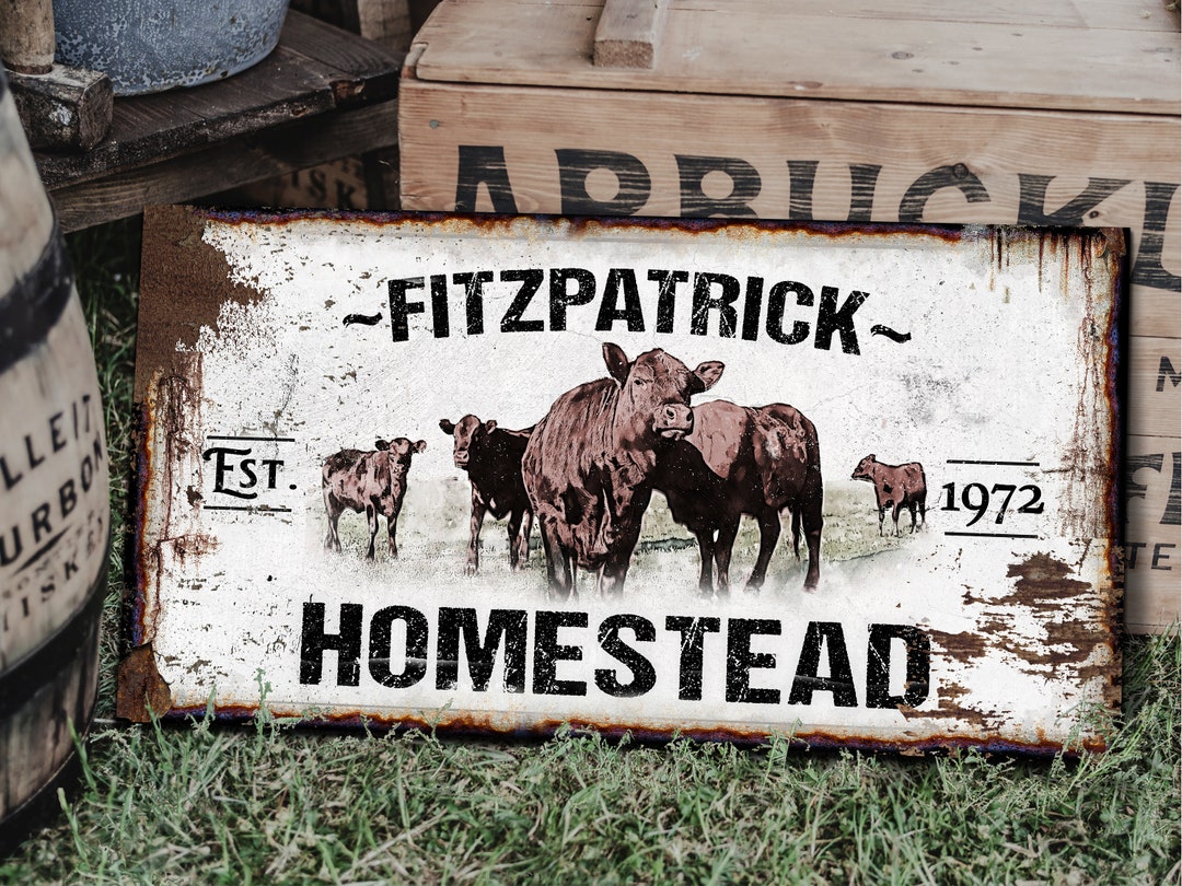 Primitive Red Angus Cattle Ranch Sign | Last Name Homestead Sign ...