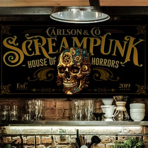 Custom Steampunk Skull Halloween Sign Halloween Steampunk Sign Scary ...