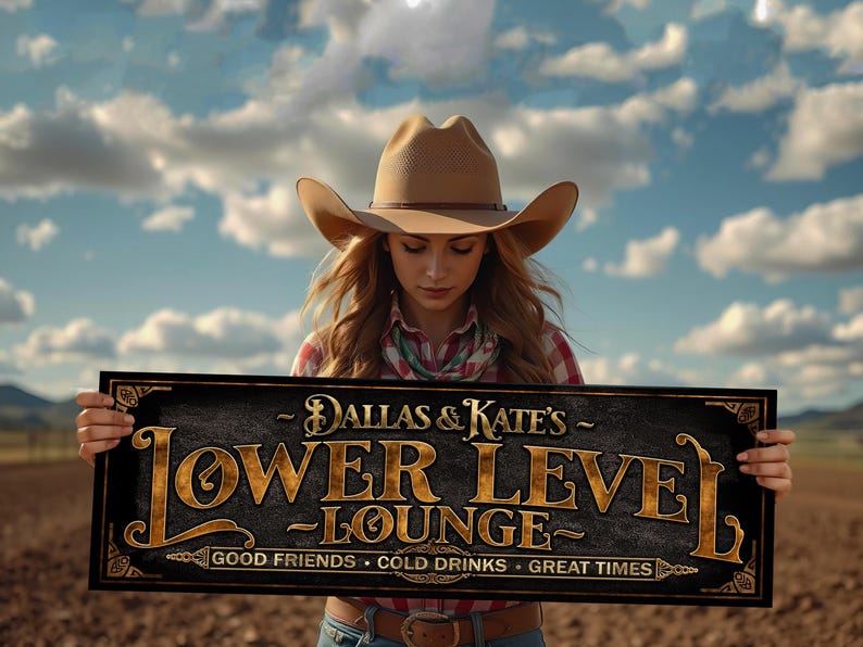 Personalized Lower Level Bar Sign: Family Name Lounge, Metal or Canvas ...