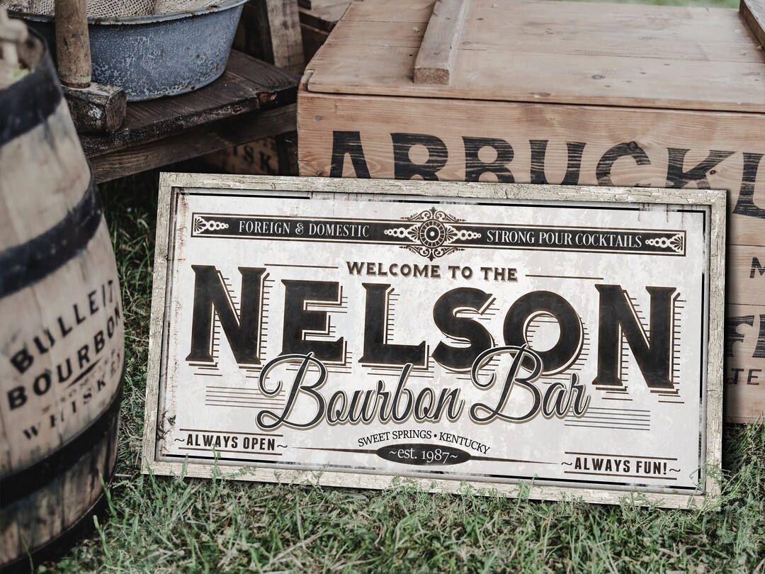 Personalized Bourbon Bar Sign - Metal or Canvas | Custom Bourbon Bar ...