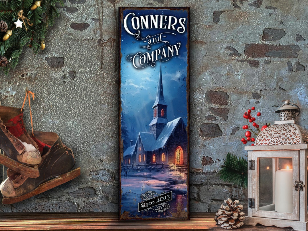 Snowy Vintage Church Sign | Winter Church Sign | Personalized Winter ...