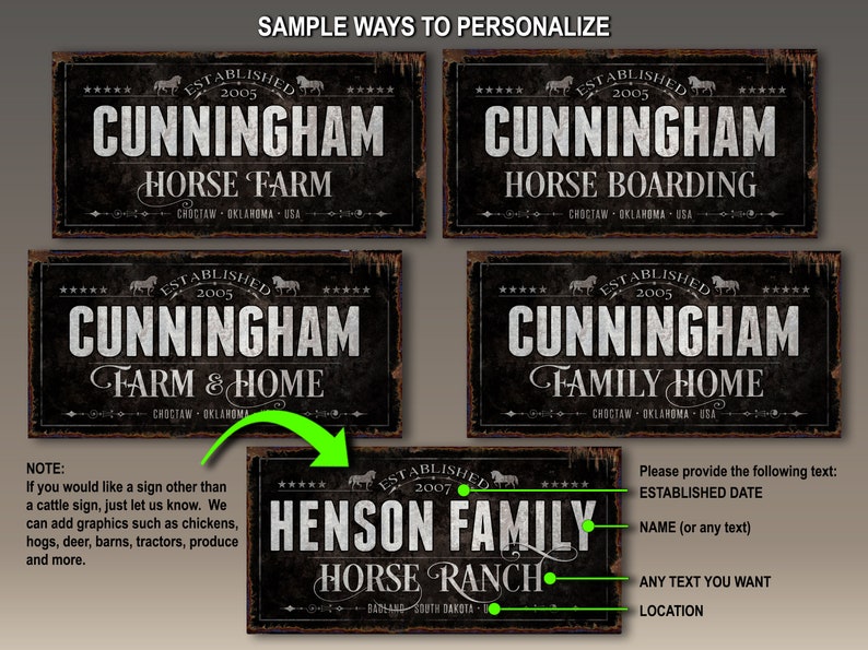 Horse Ranch Sign Last Name Farmhouse Dark Sign Dark - Etsy