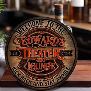 Personalized Theater & Lounge Sign: Round Metal Bar Decor - Etsy