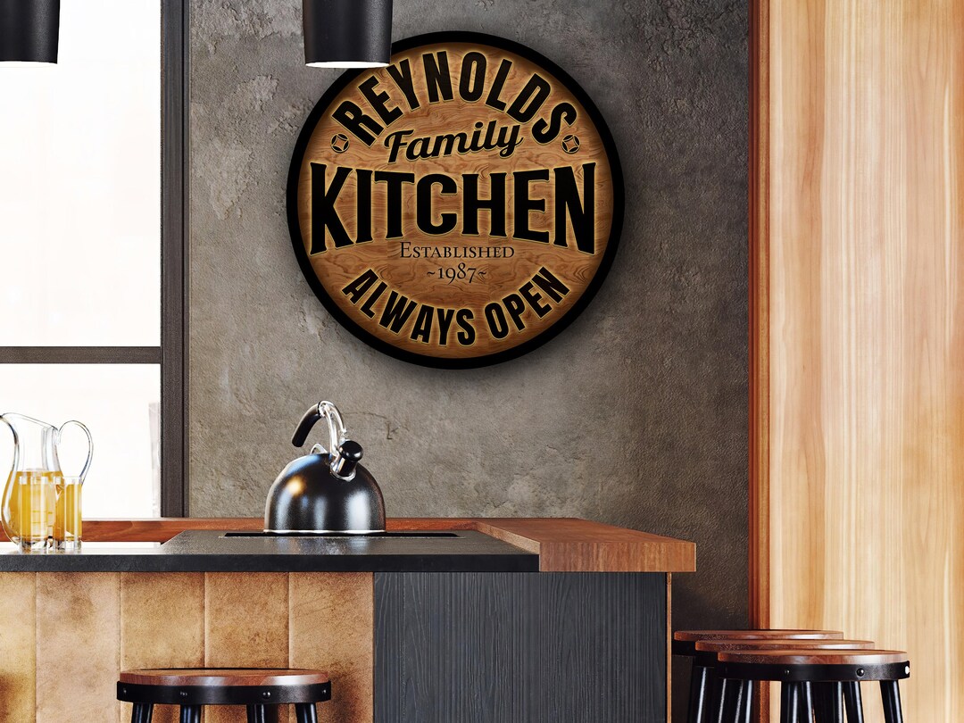 Round Metal Family Kitchen Sign | Personalized Kitchen Sign | Kitchen ...