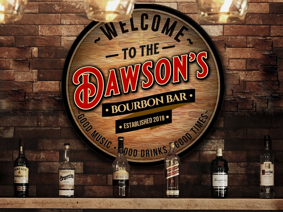 Personalized Bourbon Bar Sign Metal Signs Man Cave Wall Décor Wooden ...