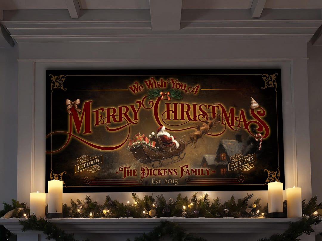 Personalized Merry Christmas Sign: Vintage Style Canvas or Metal - Etsy