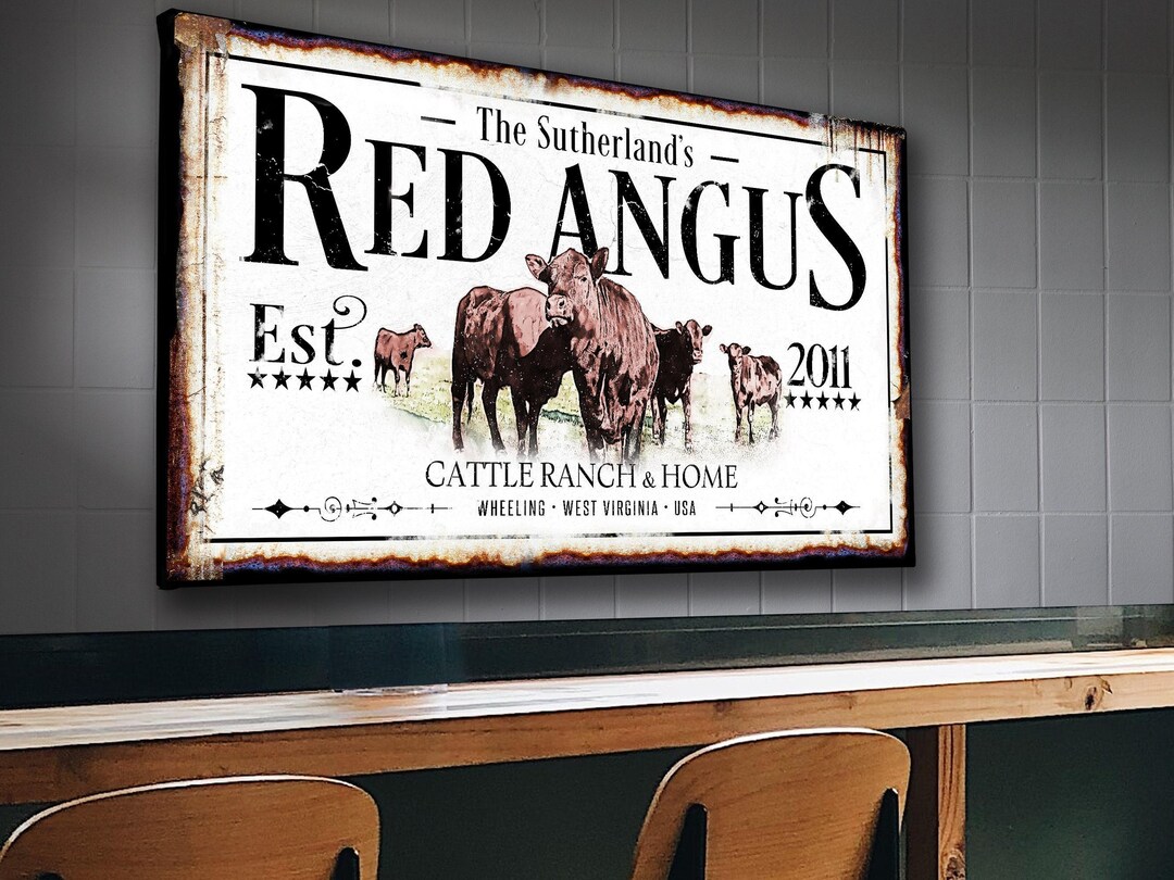 Personalized Red Angus Cattle Ranch Sign: Farmhouse Wall Decor - Etsy