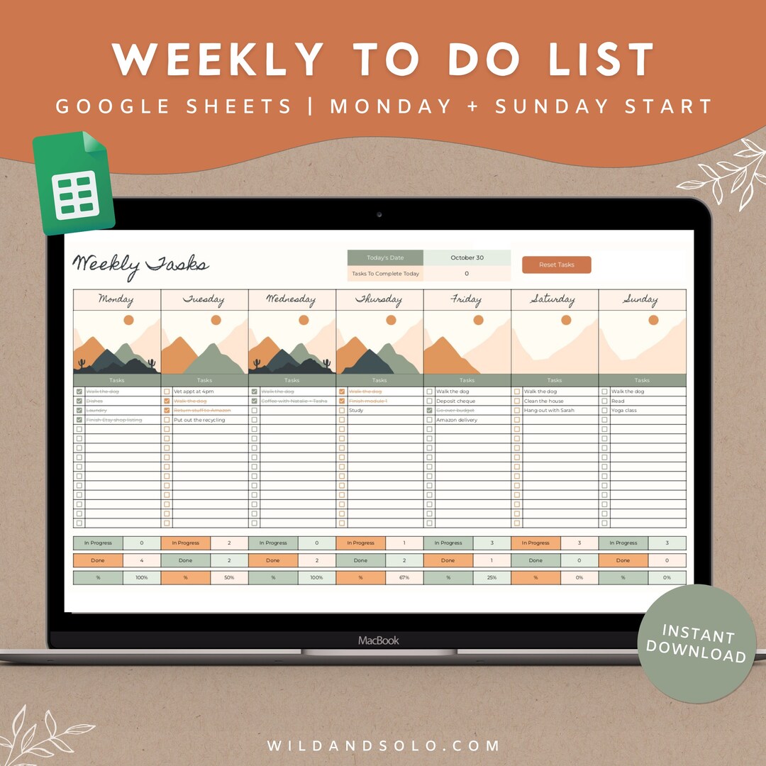 Weekly to Do List Planner Google Sheets Task Tracker to Do - Etsy UK