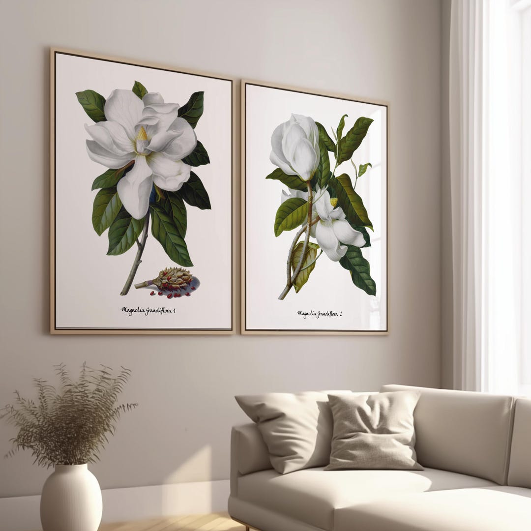Floral Art Prints. Magnolias. Set of Two Prints. Four Print Sizes ...