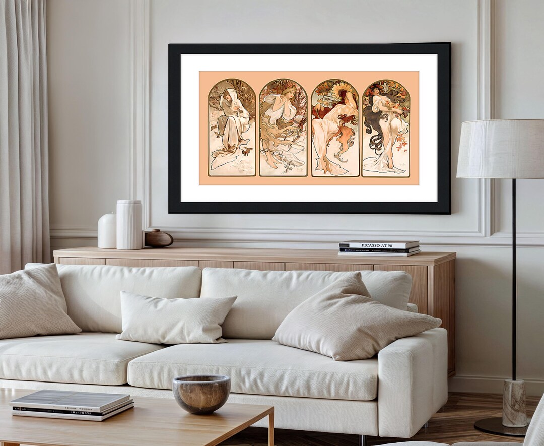 Framed Alphonse Mucha's - "four Seasons" Vintage Restored Art. Art ...