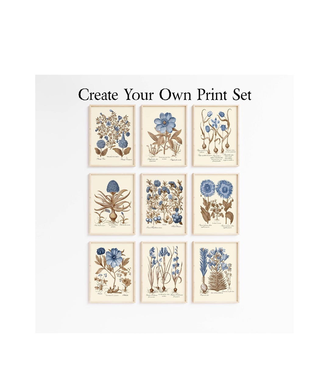 Sepia & Blue Flower Print Set - Choose Your Prints! - Enter Selections ...