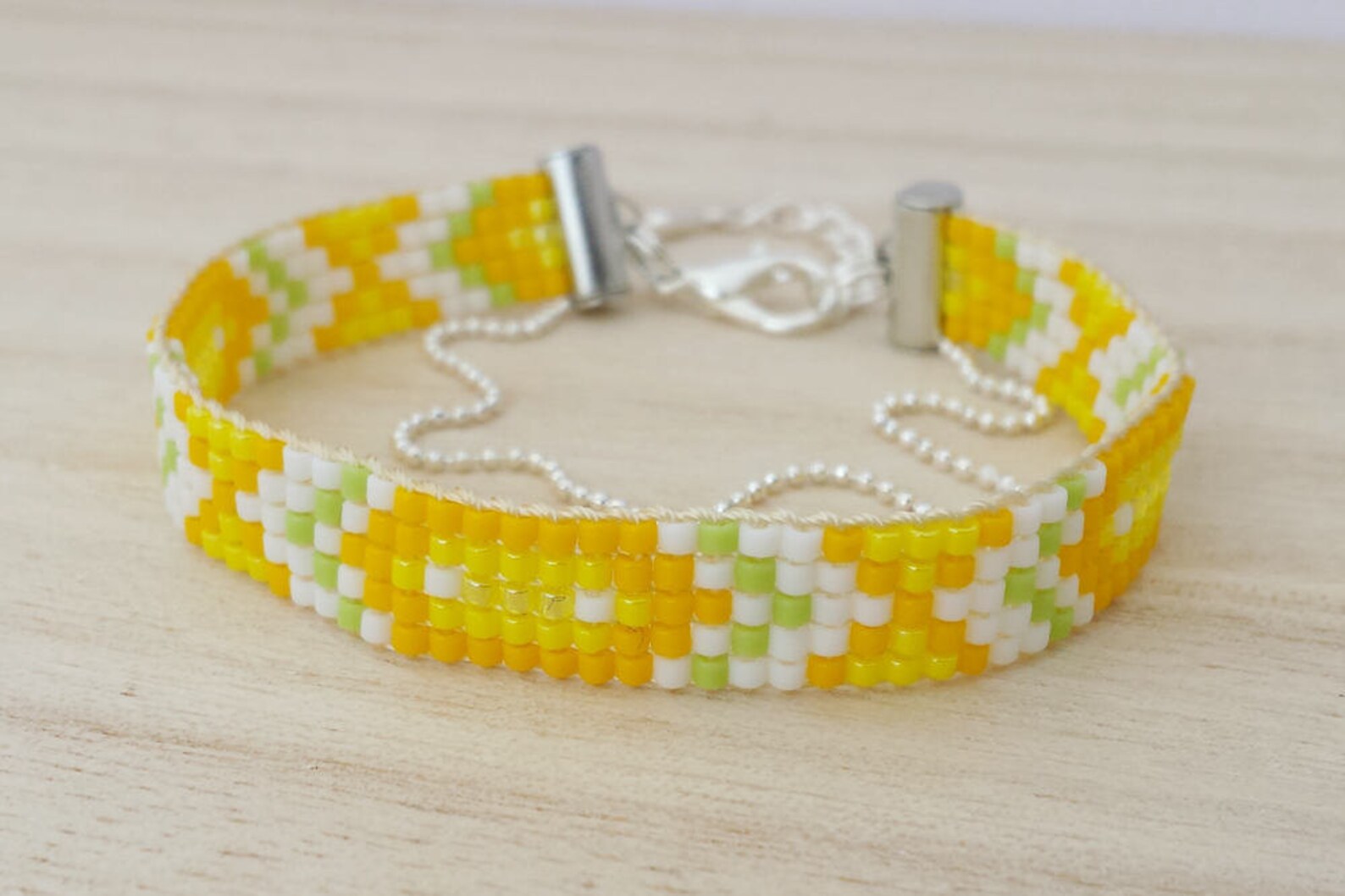 Yellow Loom Beaded Bracelet With Chain Boho Chic Style - Etsy