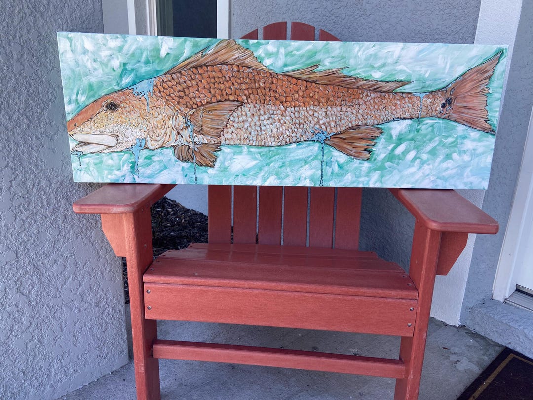 Fun Redfish Painting on Stretched Canvas - Etsy