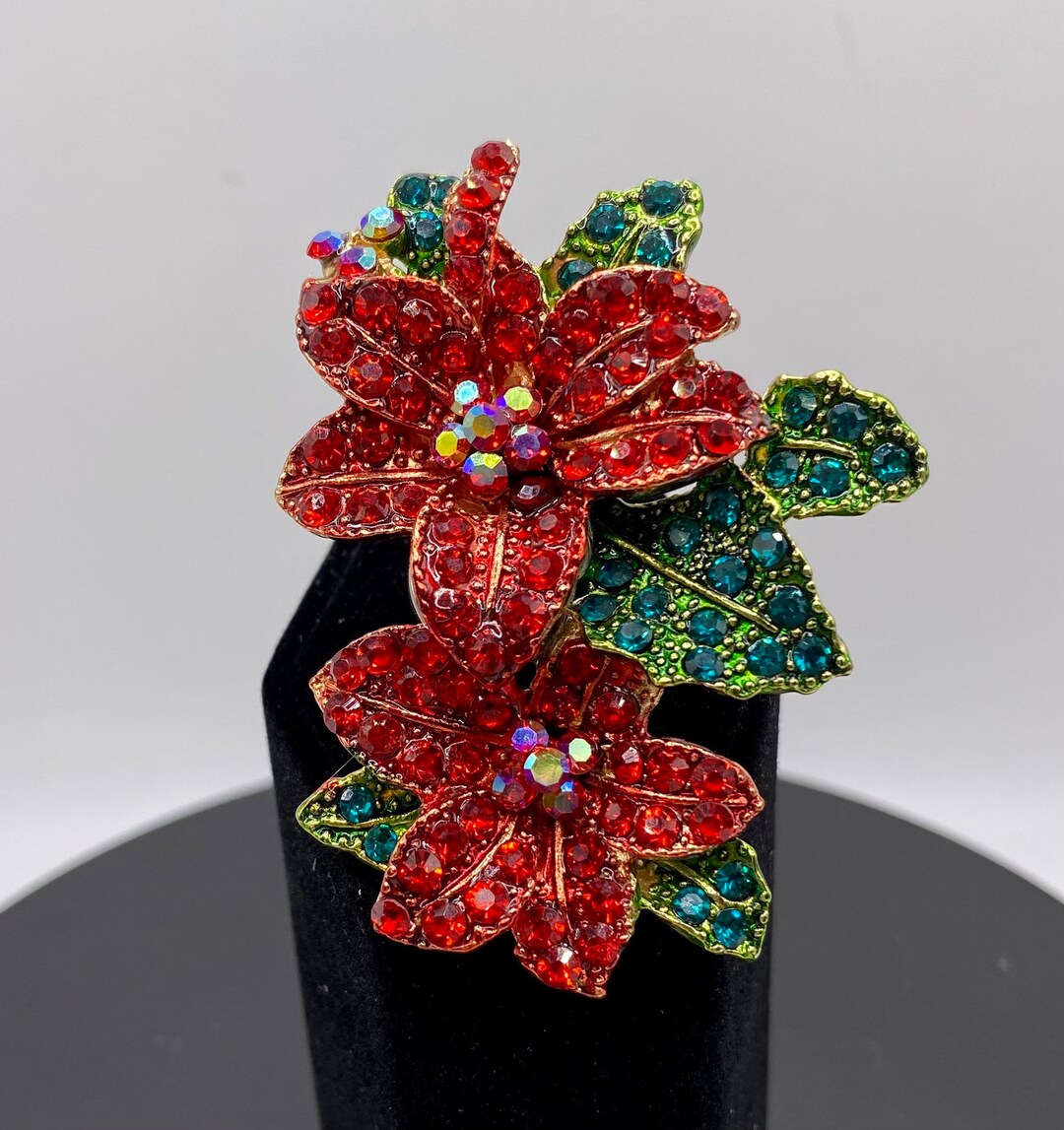 Stunning Red Crystal Poinsettia Needle Minder/magnet - Etsy