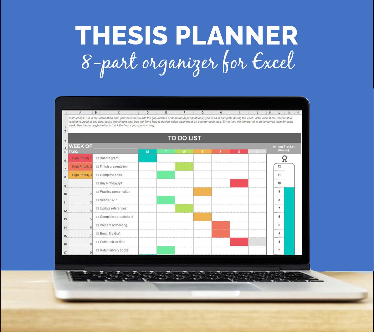 Thesis Dissertation Planner Digital Customizable Excel | Etsy